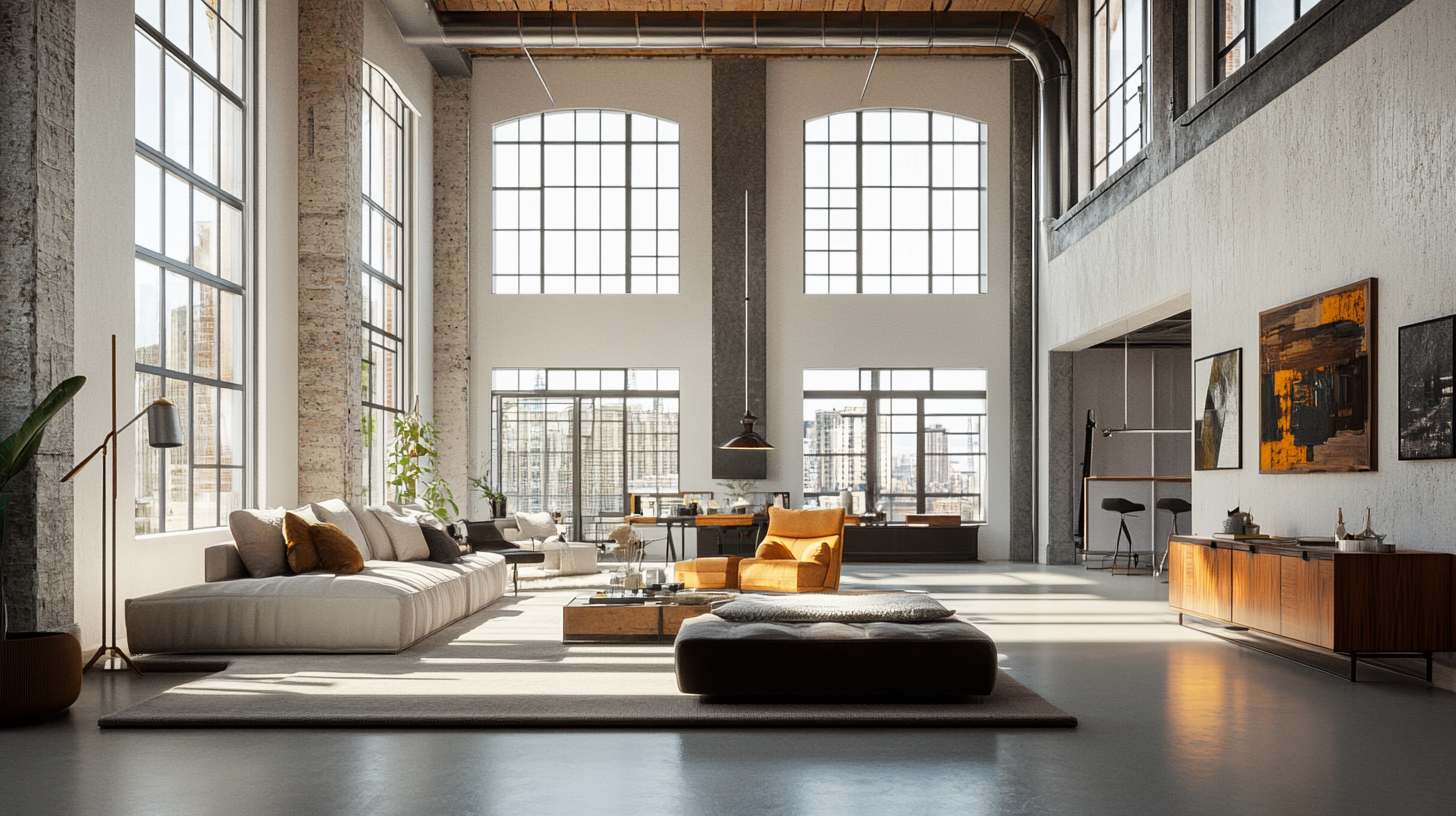 Wohnzimmer im Loft-Stil: Hohe Decken und offene Bereiche
