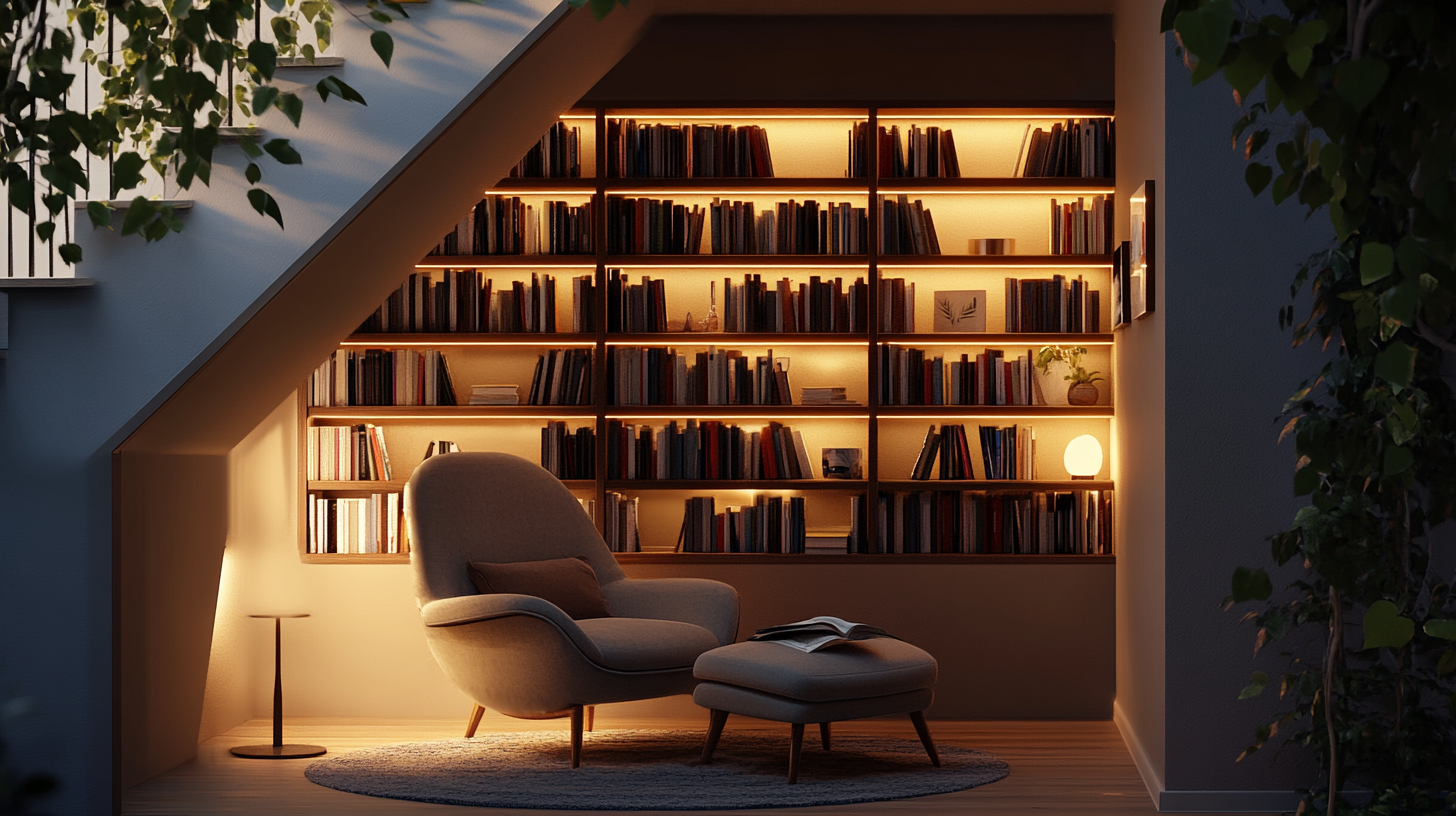 Bücherregal unter der Treppe: Raum geschickt ausnutzen
